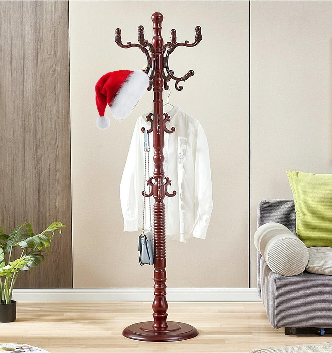 Wooden Coat Rack Freestanding 14 Hooks, Vintage Coat Hanger Stand, Coat ...