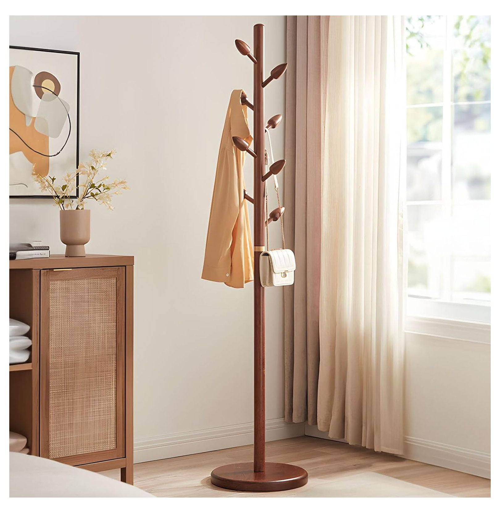 Wooden Coat Rack Freestanding - Heavy Duty Coat Tree Stand with 8 Bud ...