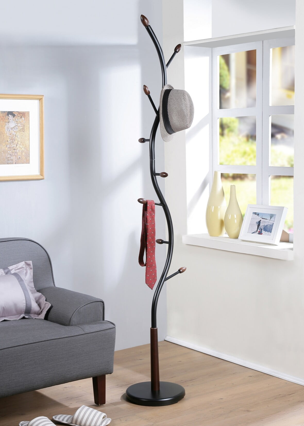 Wooden Coat Rack, Freestanding Coat Tree with 9 Hooks, Sturdy Coat Rack ...