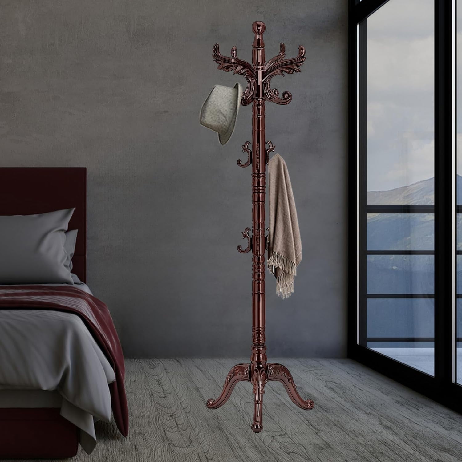 Wooden Coat Rack Stand Sturdy Triangle Base, Natural Birch Wood Coat ...