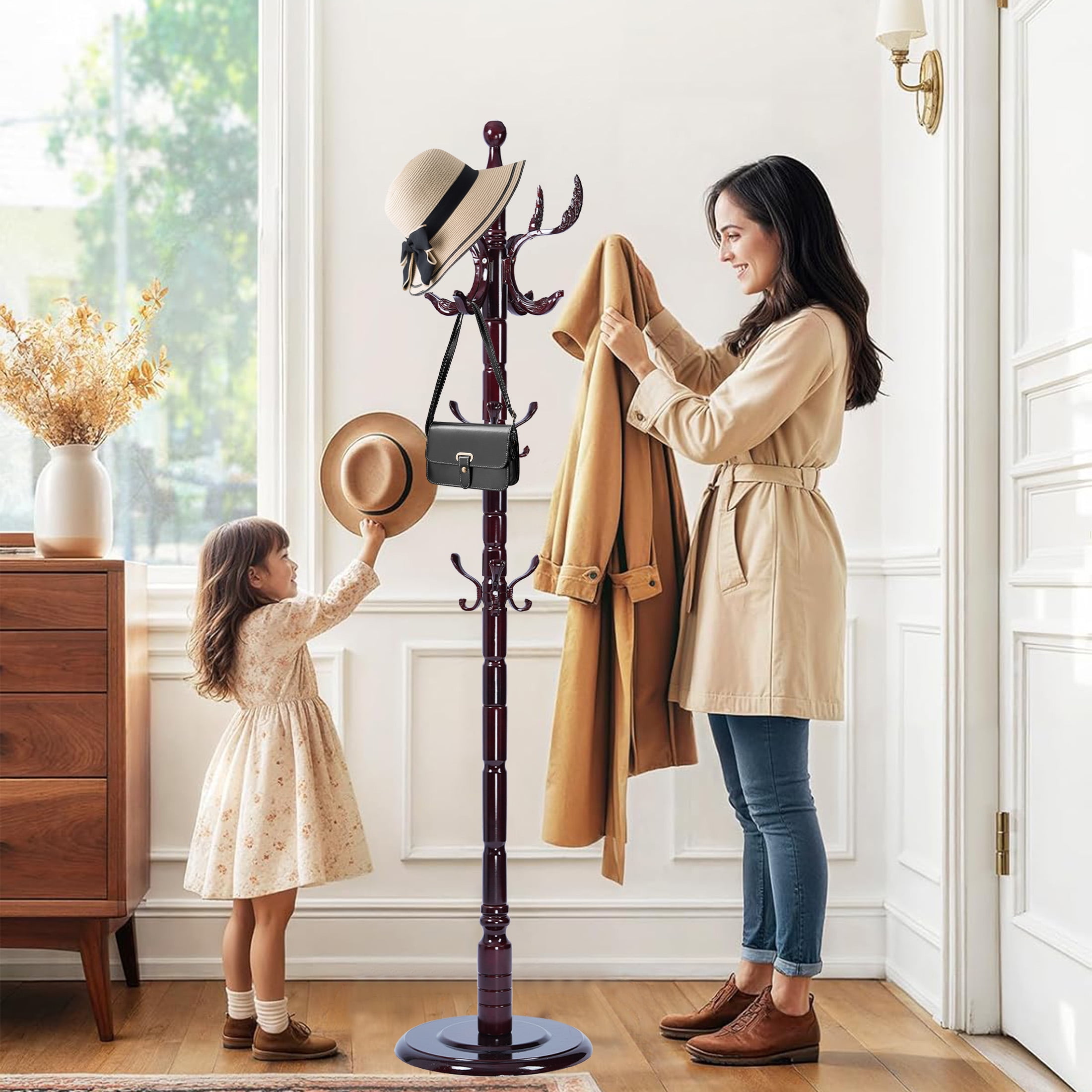 Wooden Coat Rack Stand, Vintage Natural Birch Wood Coat Racks ...