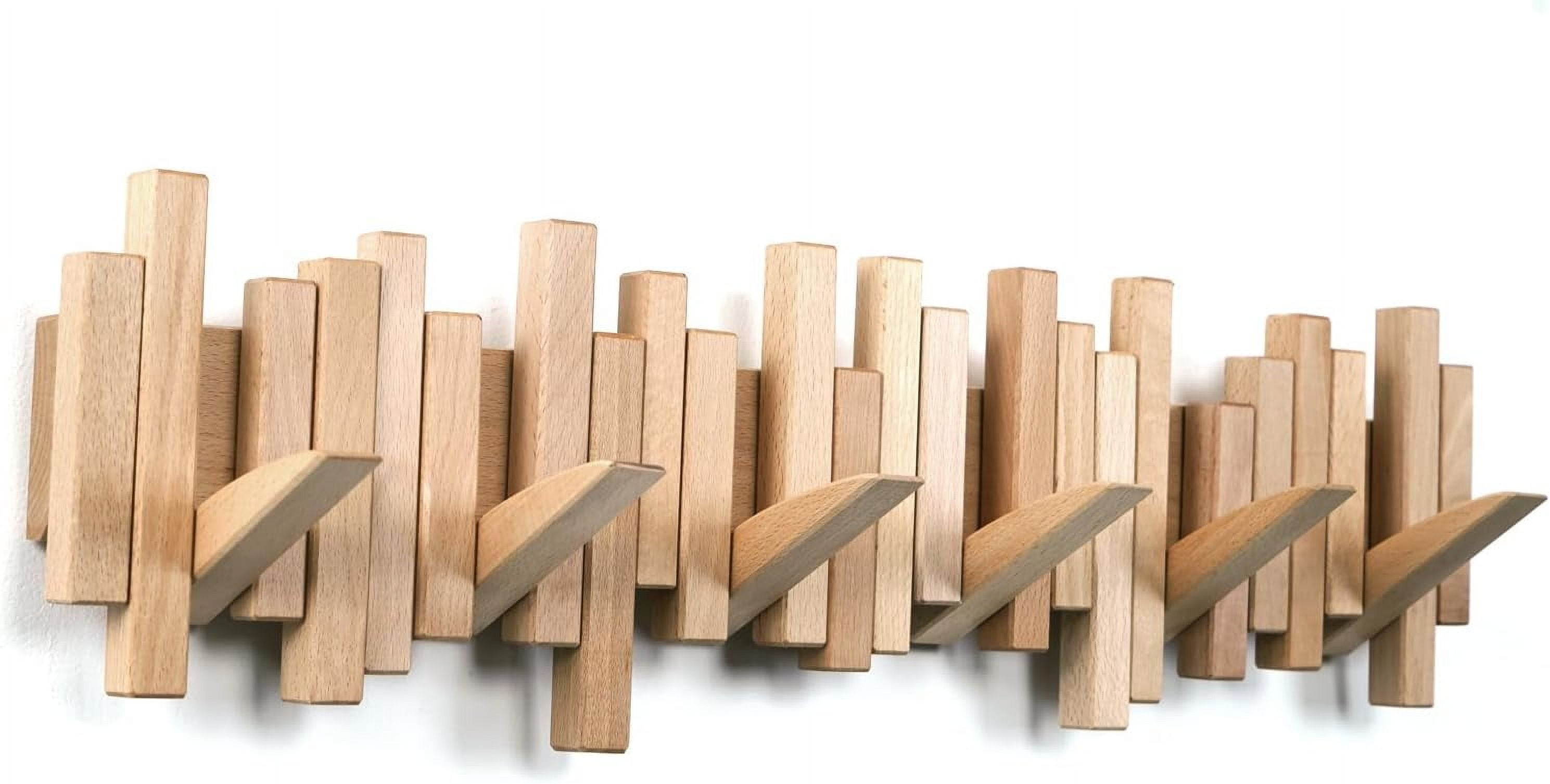 Wooden Coat Rack Wall Mounted Sticks Multi Rack Solid Handmade Natural ...