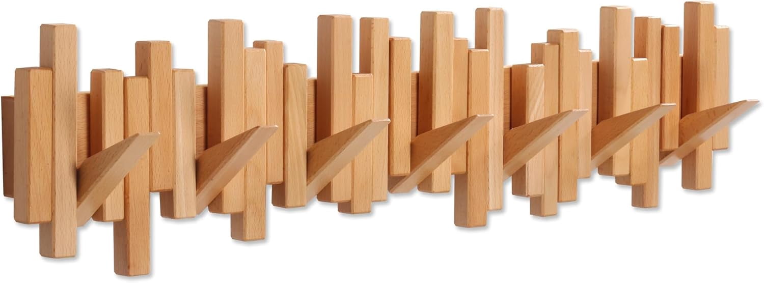 Wooden Coat Rack Wall Mounted Sticks Multi Rack Solid Handmade Natural ...
