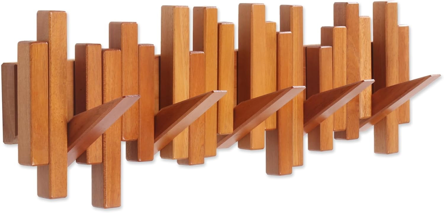 Wooden Coat Rack Wall Mounted Sticks Multi Rack Solid Handmade Natural ...