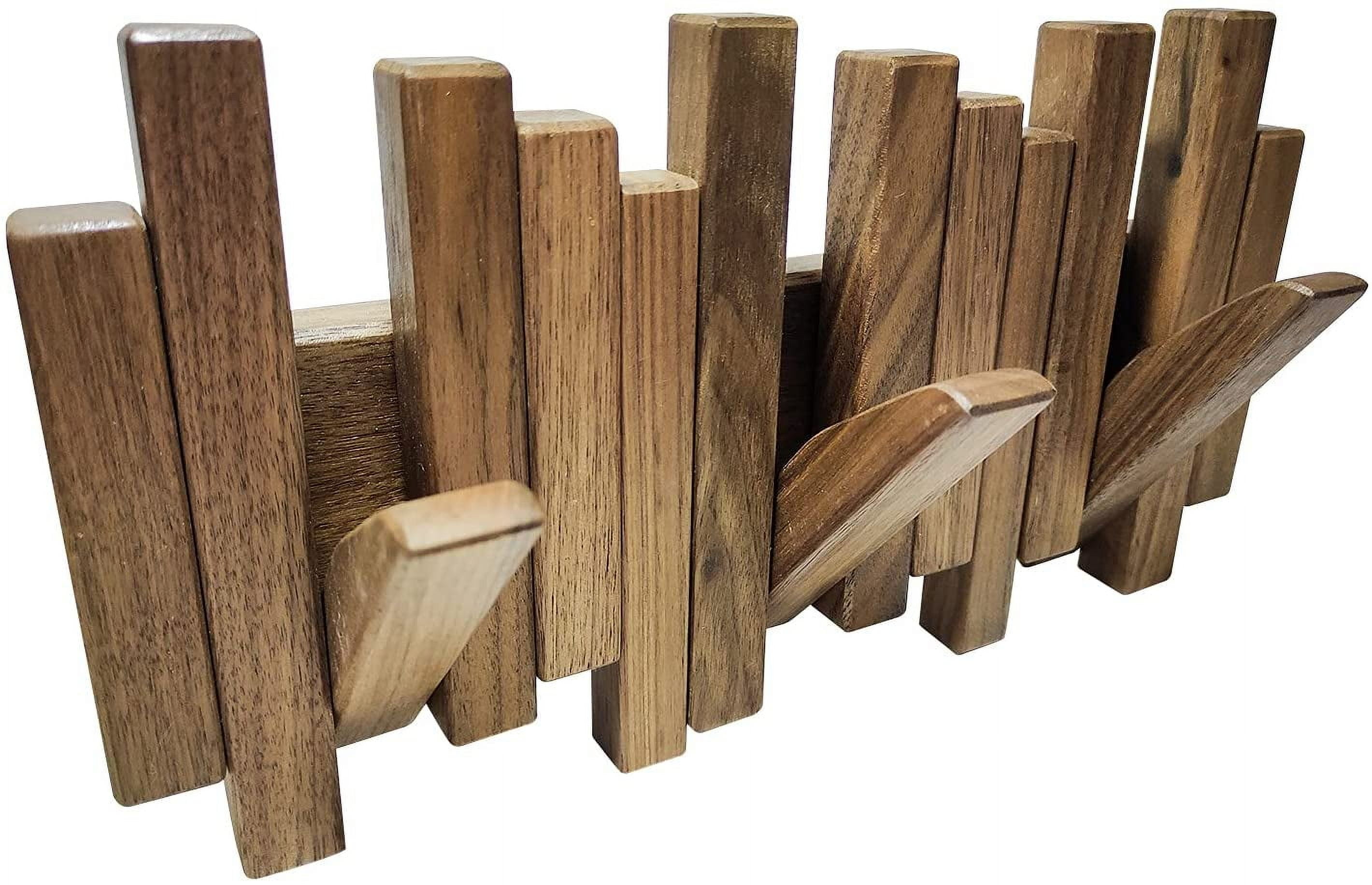 Wooden Coat Rack Wall Mounted Sticks Multi Rack Solid Handmade Natural ...