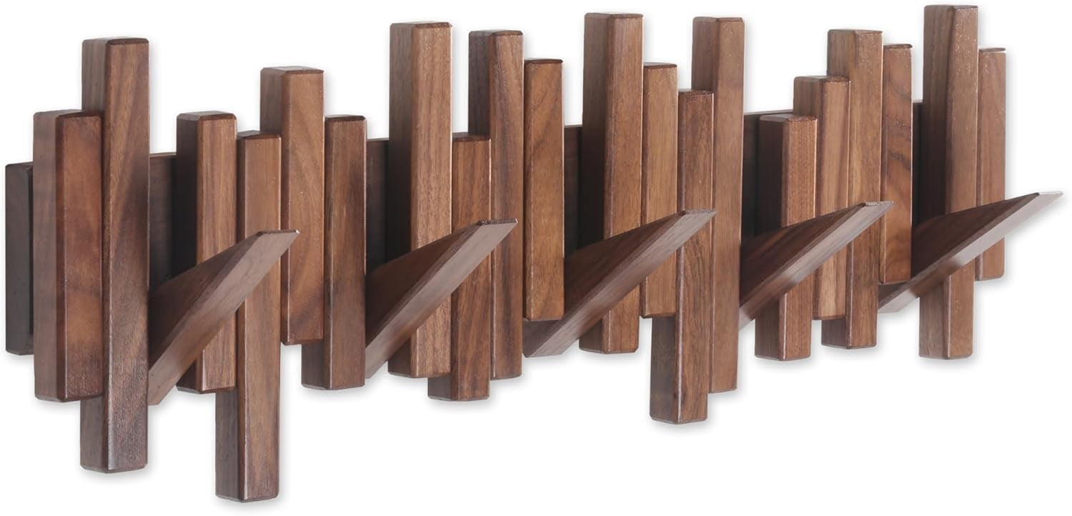 Wooden Coat Rack Wall Mounted Sticks Multi Rack Solid Handmade Natural ...