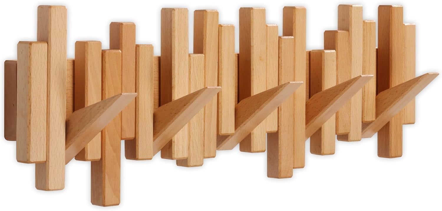Wooden Coat Rack Wall Mounted Sticks Multi Rack Solid Handmade Natural ...