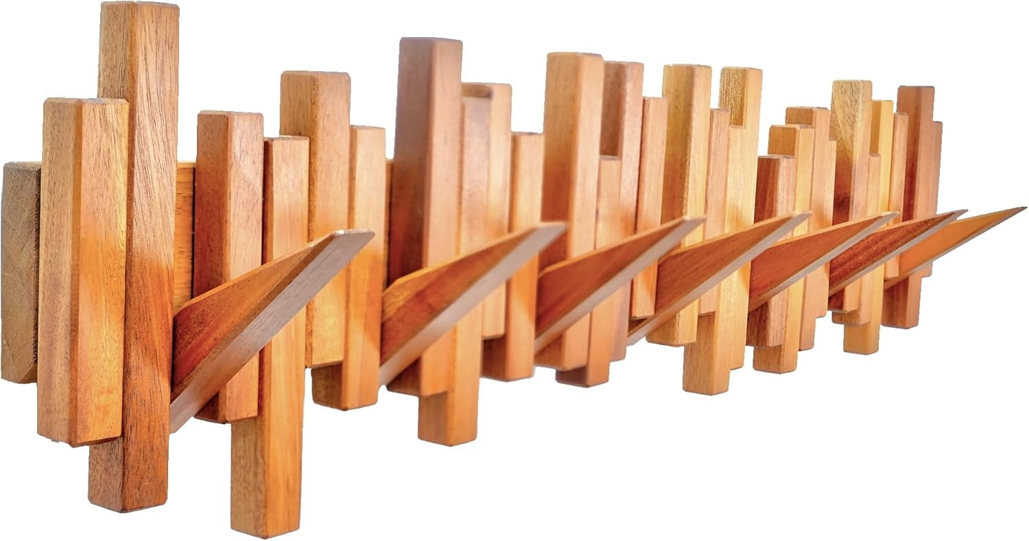 Wooden Coat Rack Wall Mounted Sticks Multi Rack Solid Handmade Natural ...