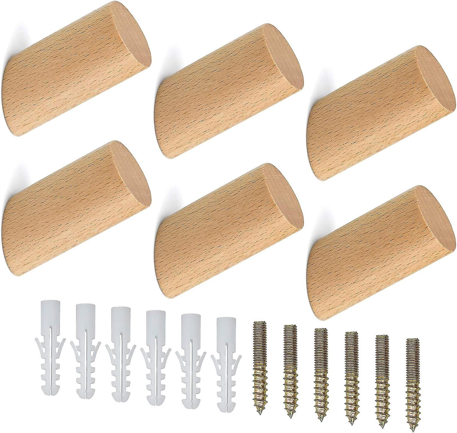 Wooden Coat Racks: 6-Piece Peg Hanger for Hallway - Maximum Load 15kg ...