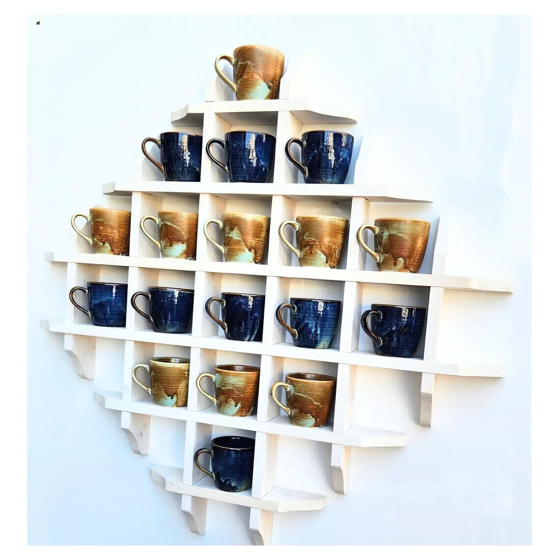 Wooden Coffee Cup Mug Rack with Shelf. Rusti Modern Wood Wall Mounted ...
