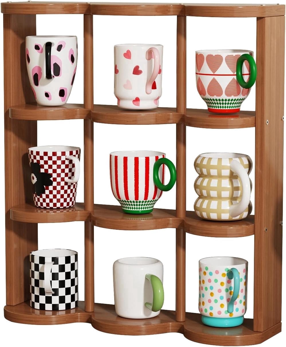 Wooden Coffee Mug Display Rack, Freestanding Grid Vintage Coffee Cup ...