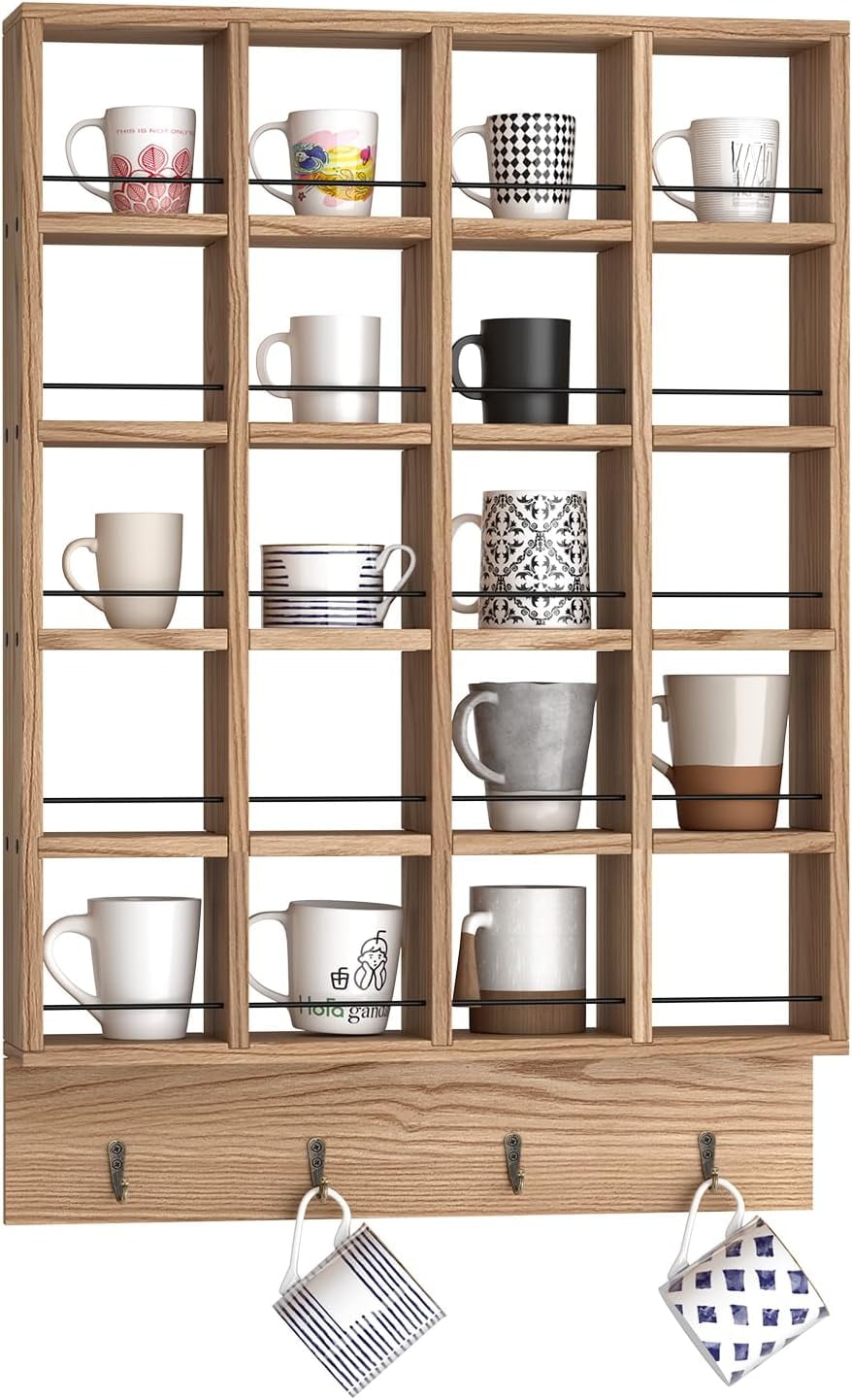 Wooden Coffee Mug Display Rack, Wall Mounted Coffee Cup Display Shelf ...
