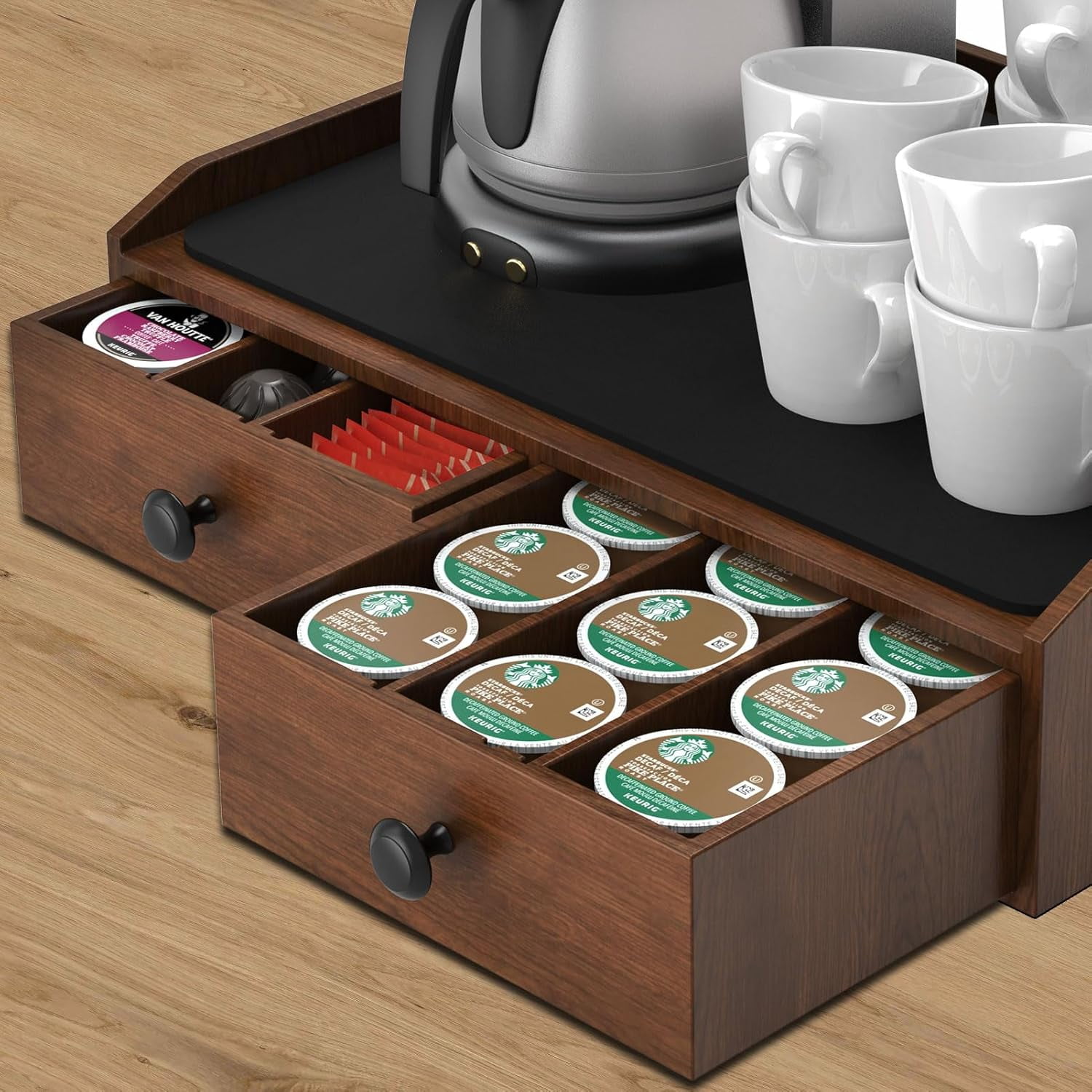 Wooden Coffee Pod Holder & Organizer - Coffee Station Organizer for ...