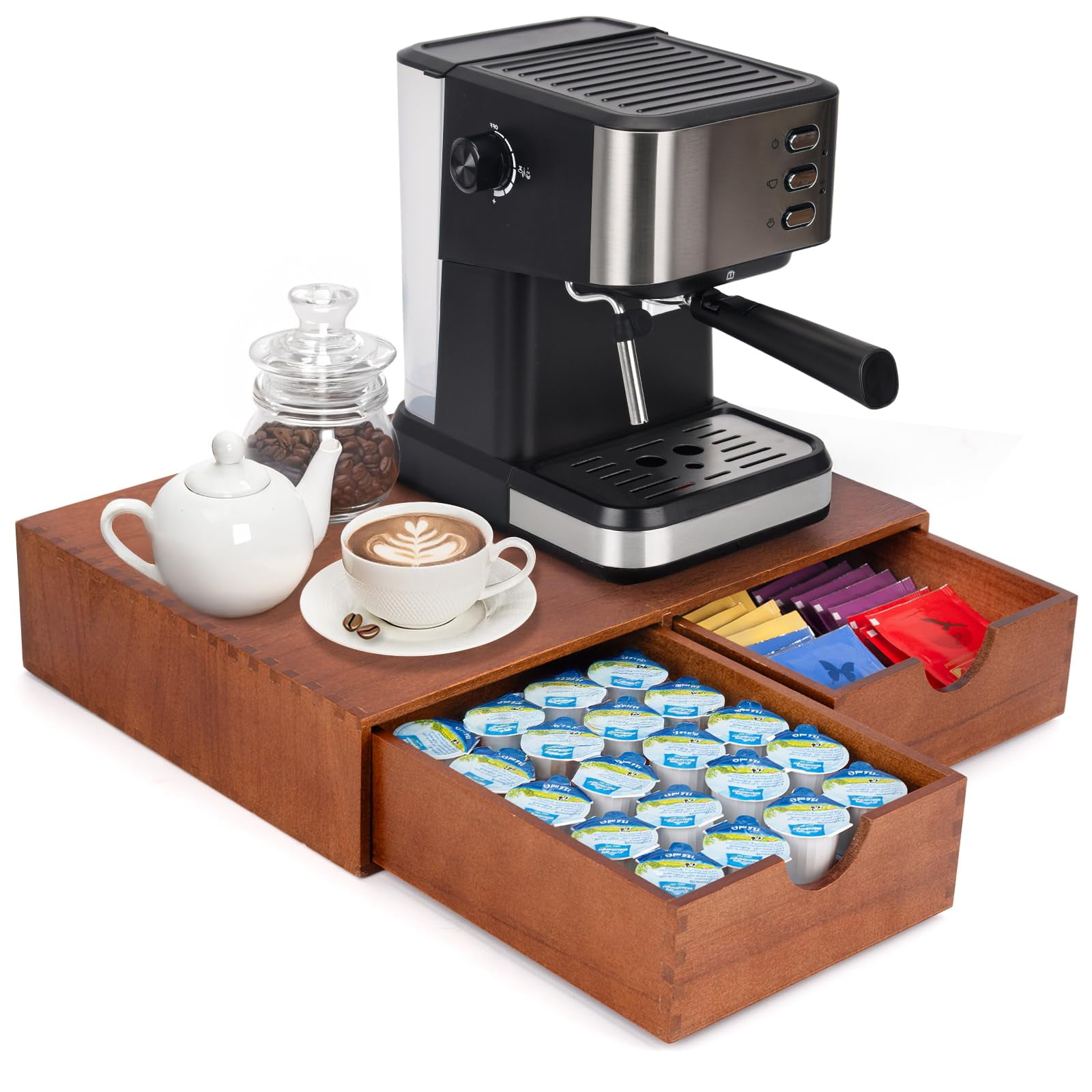 Wooden Coffee Pod Organizer, Coffee Bar Organizer Tea Bag Storage ...