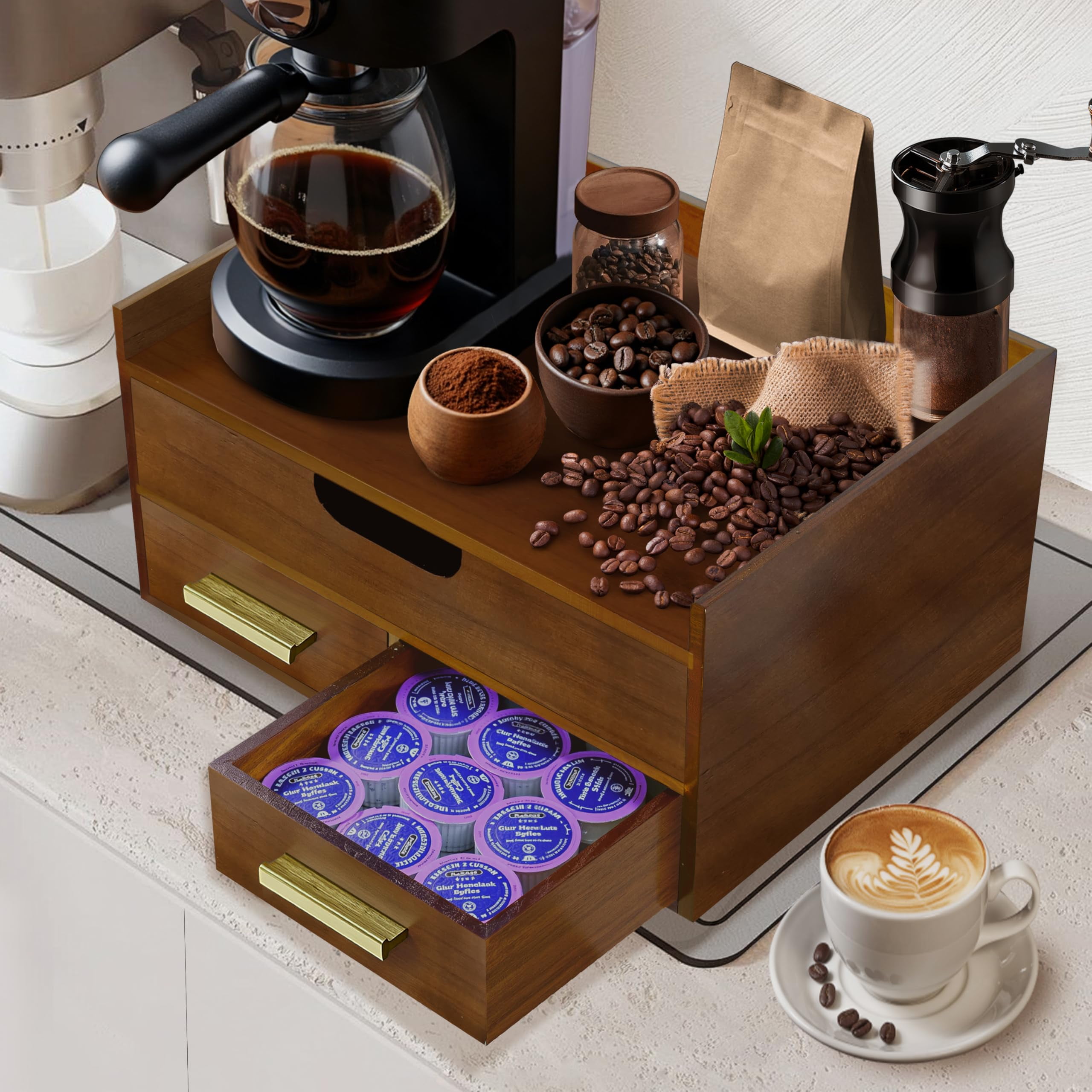 Wooden Coffee Pod Storage Drawer，K Cup Holder Compatible with Vertuo ...