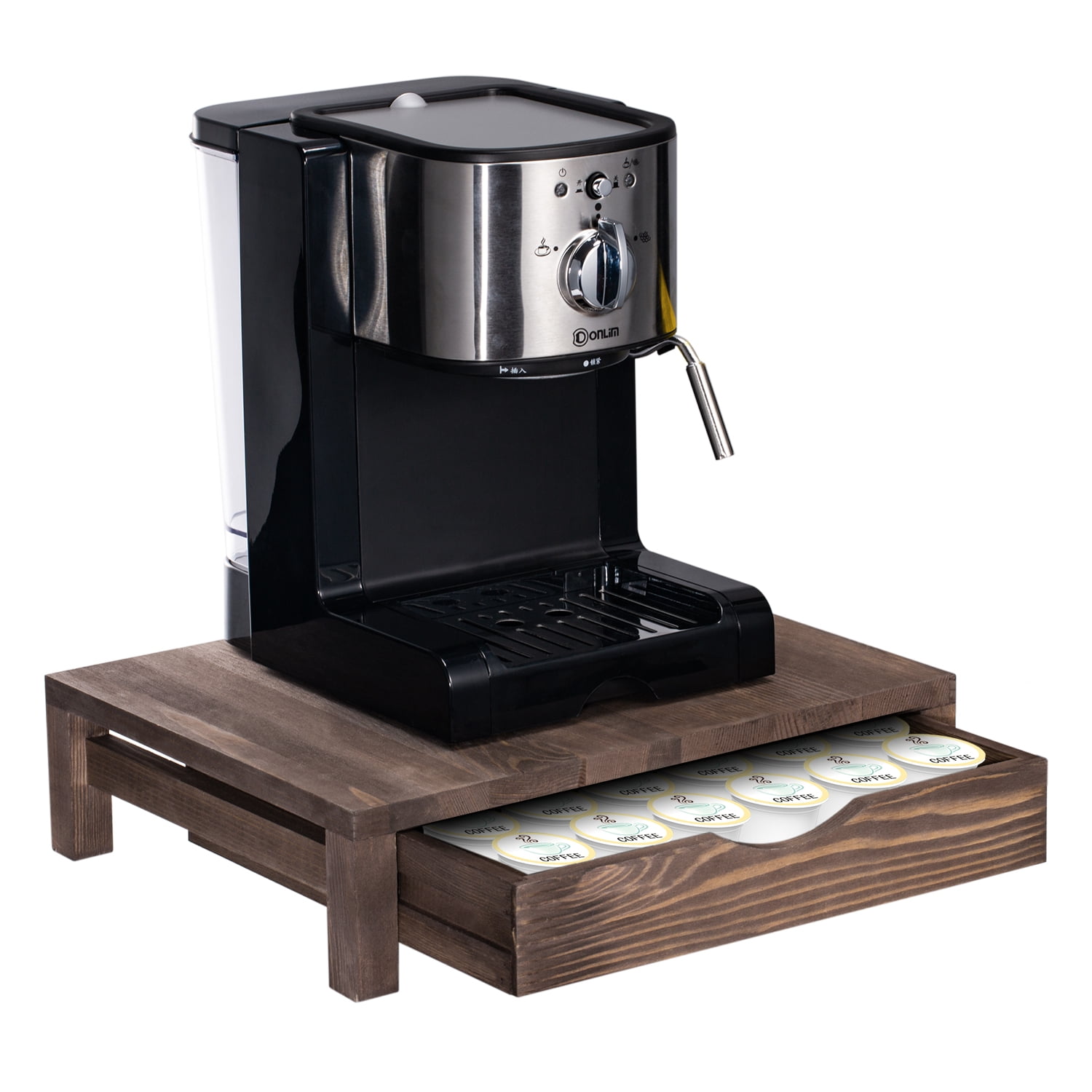 Wooden Coffee Maker Stand Organizer with 36 Capsule Sliding Drawers ...