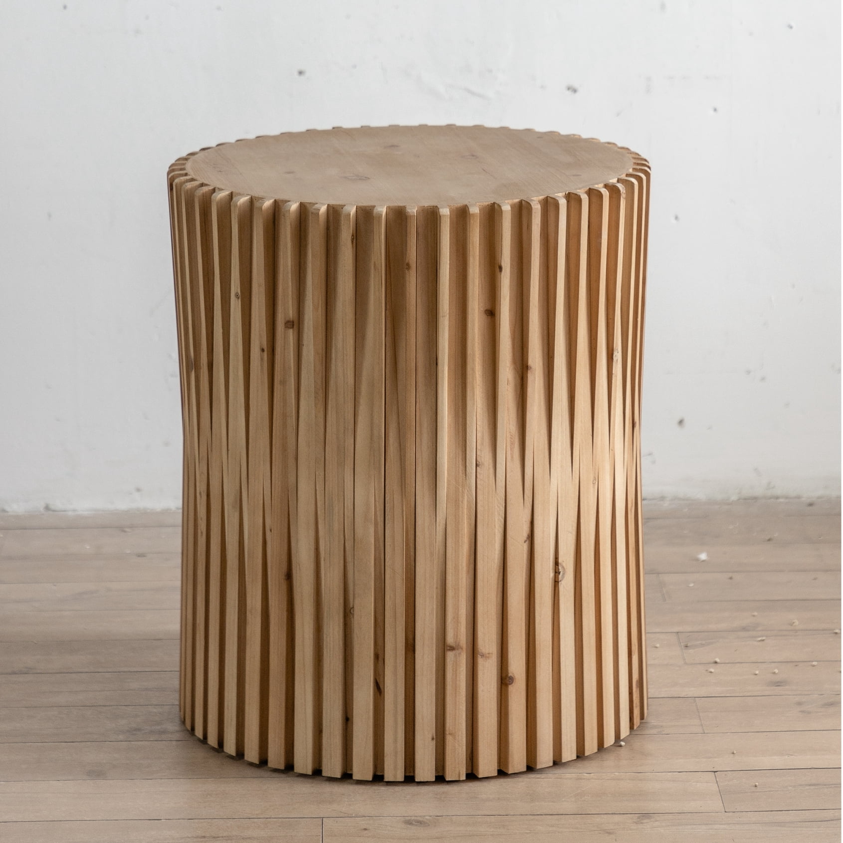 Wooden Coffee Side Table, Cylindrical Coffee Table with Vertical ...