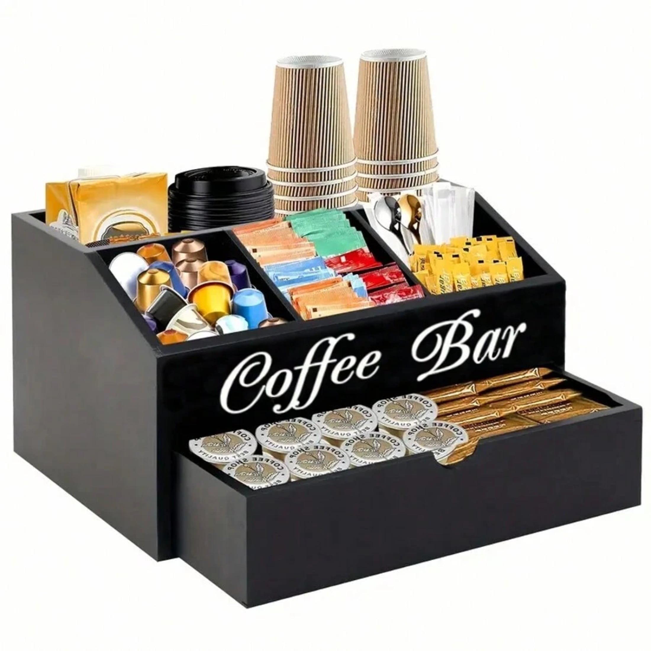 Wooden Coffee Storage Rack, Multi - Grid Partition, Desktop Coffee Bar ...