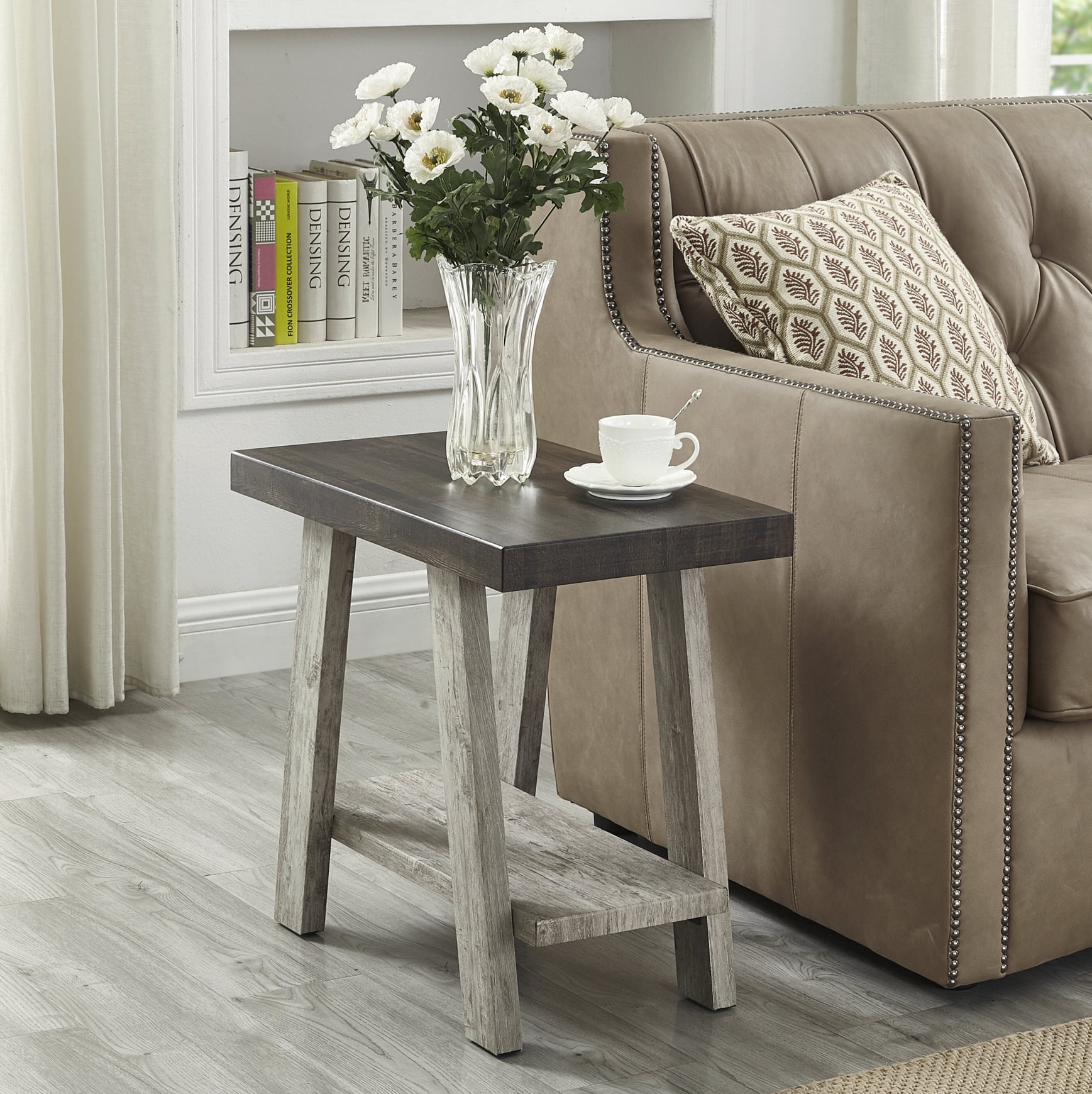 Wooden Coffee Table with Storage Dividers, 2-Tier Bedside Table ...