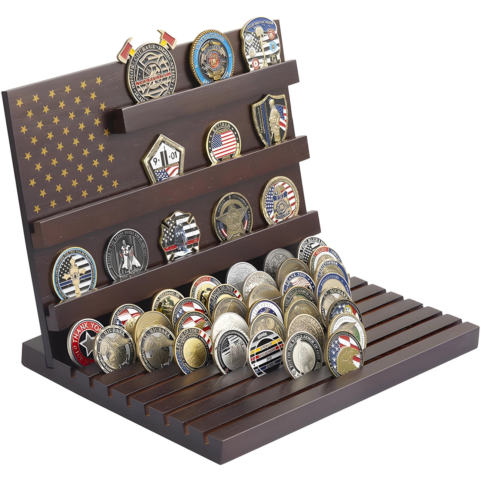 Wooden Coin Display Rack, Challenge Coin Rack with Flag Decoration ...