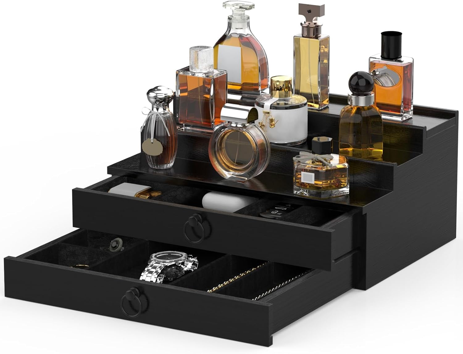 Wooden Cologne Organizer for Men, Double Drawers of 3 Tier Cologne ...