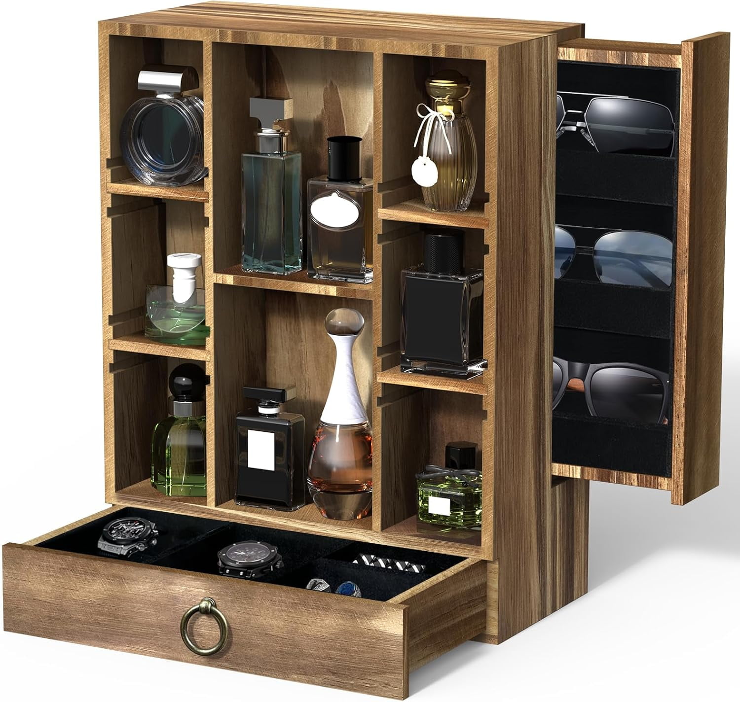 Wooden Cologne Organizer for Men Multi-Slide Tier of Standing Cologne ...