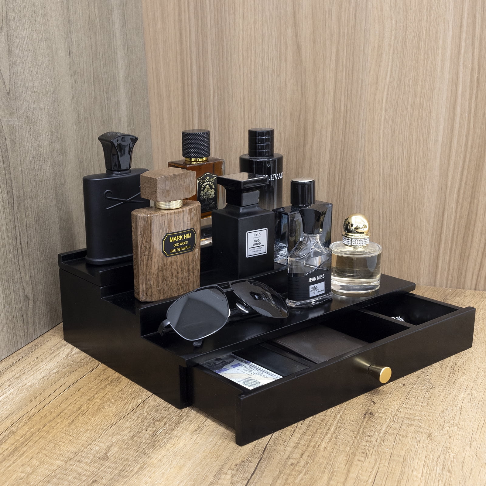 Wooden Cologne Organizer for Men, Display Risers Countertop Organizer 3 ...