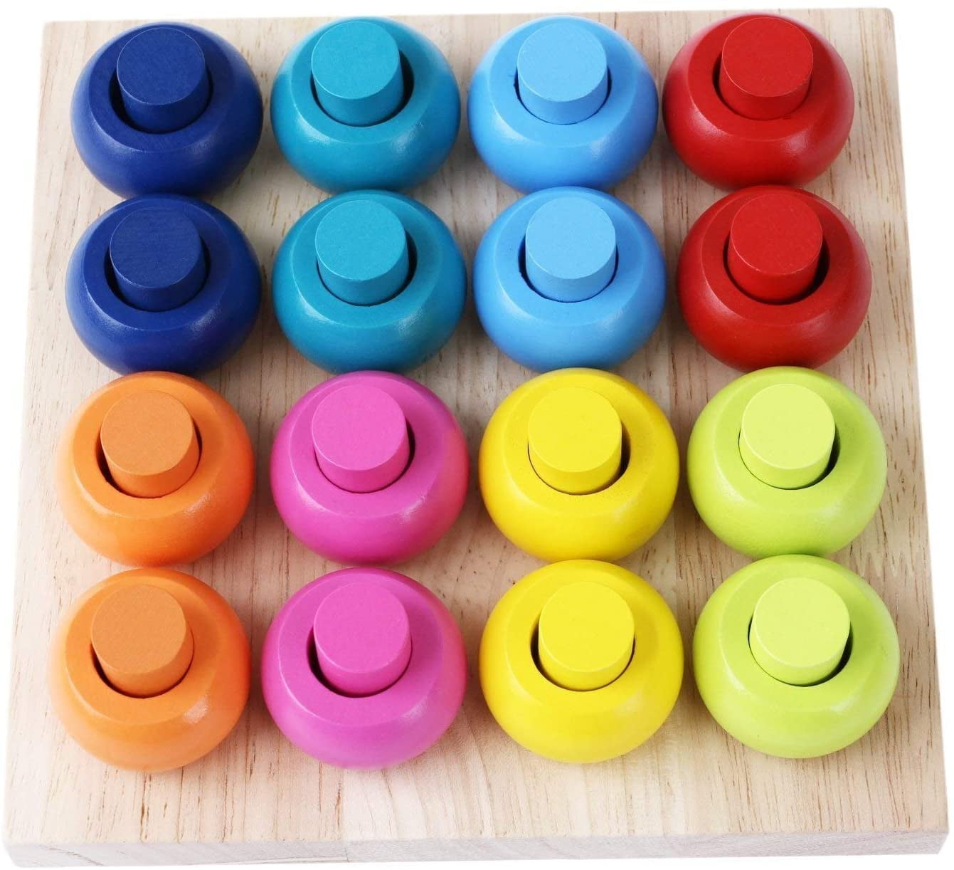 Wooden Color Sorting Stacking Rings Board Educational Learning Counting ...