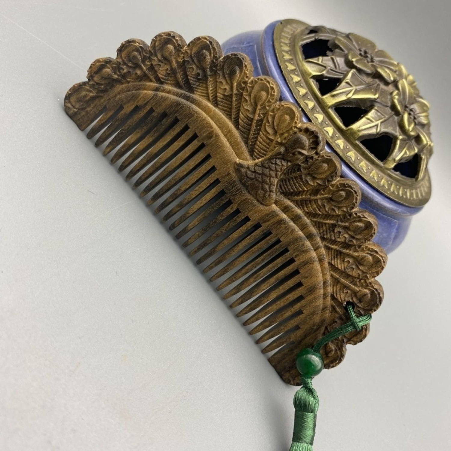Wooden Comb Agarwood Old Material Peacock Open Screen Comb Hand Handle ...