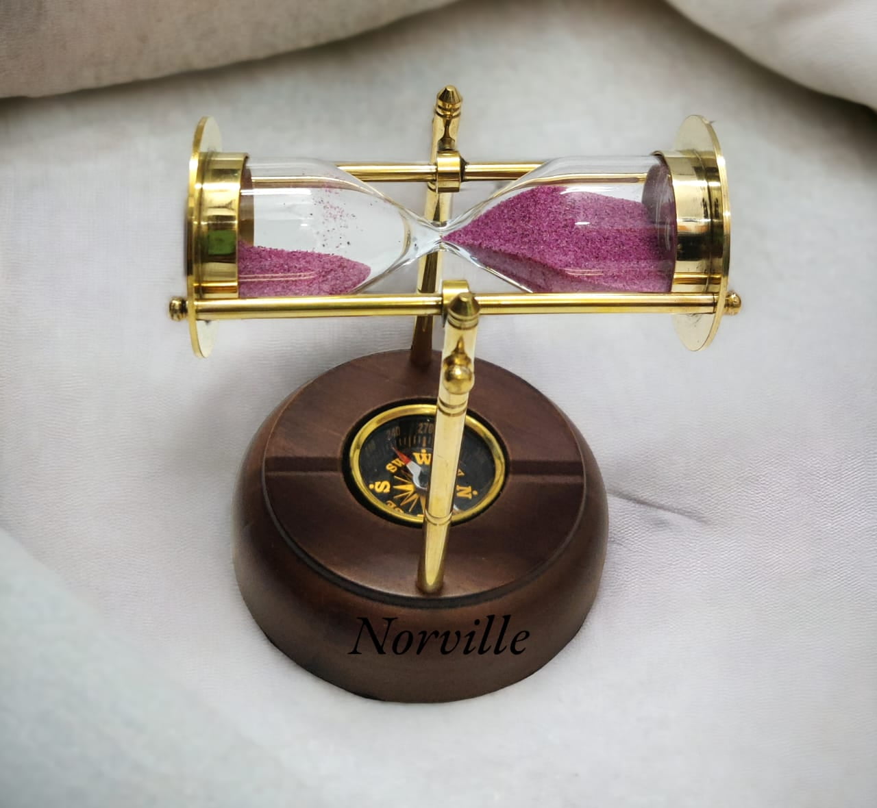 Wooden Compass Base Hanging Brass Sand Timer Hourglass 2 Minutes Sand ...