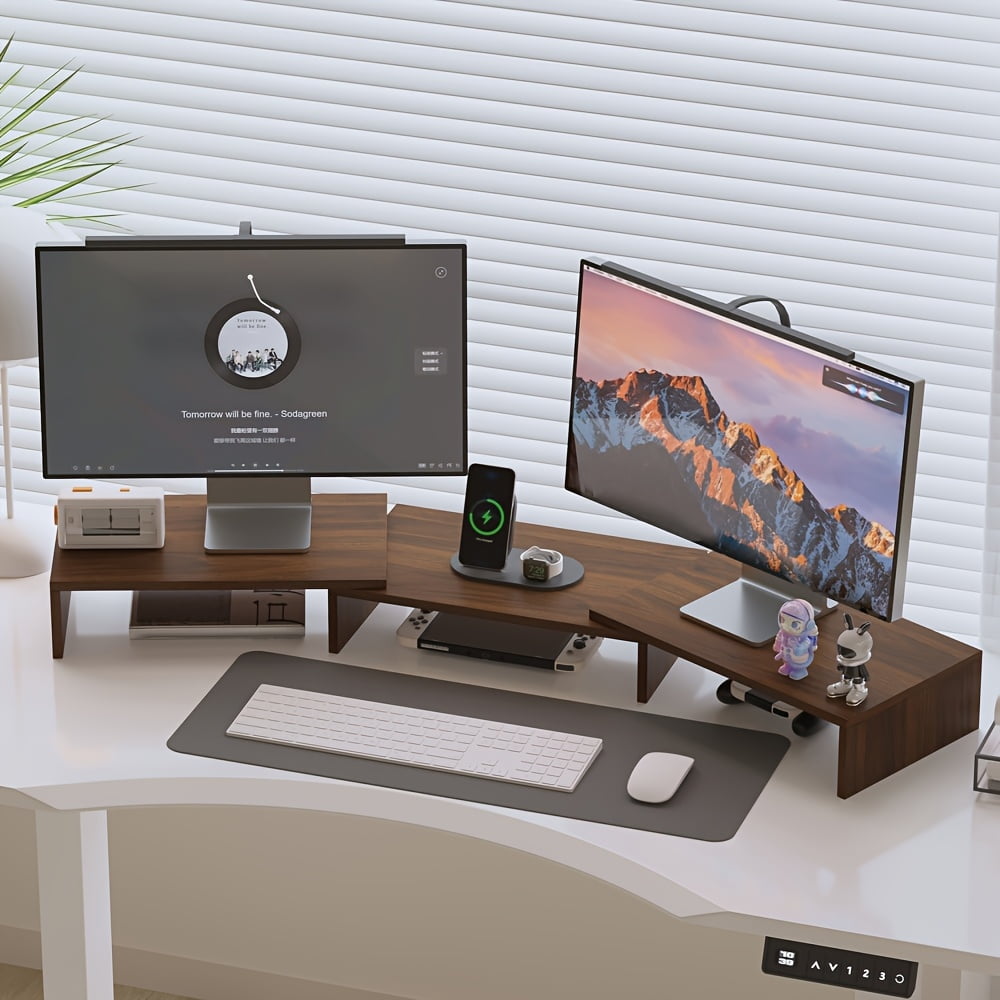 Wooden Computer Monitor Height Stand, Student Dormitory Dual Screen ...