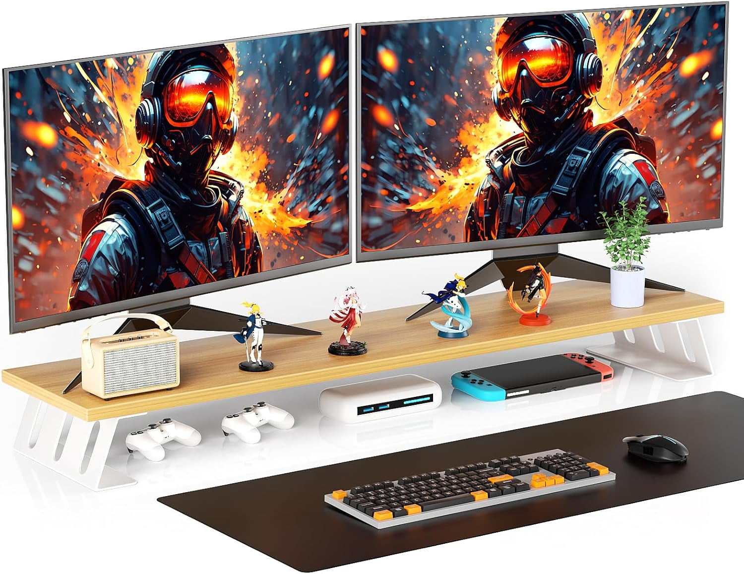 Wooden Computer Monitor Storage Stand - Large Space Desktop Organizer Stand for Computer ...