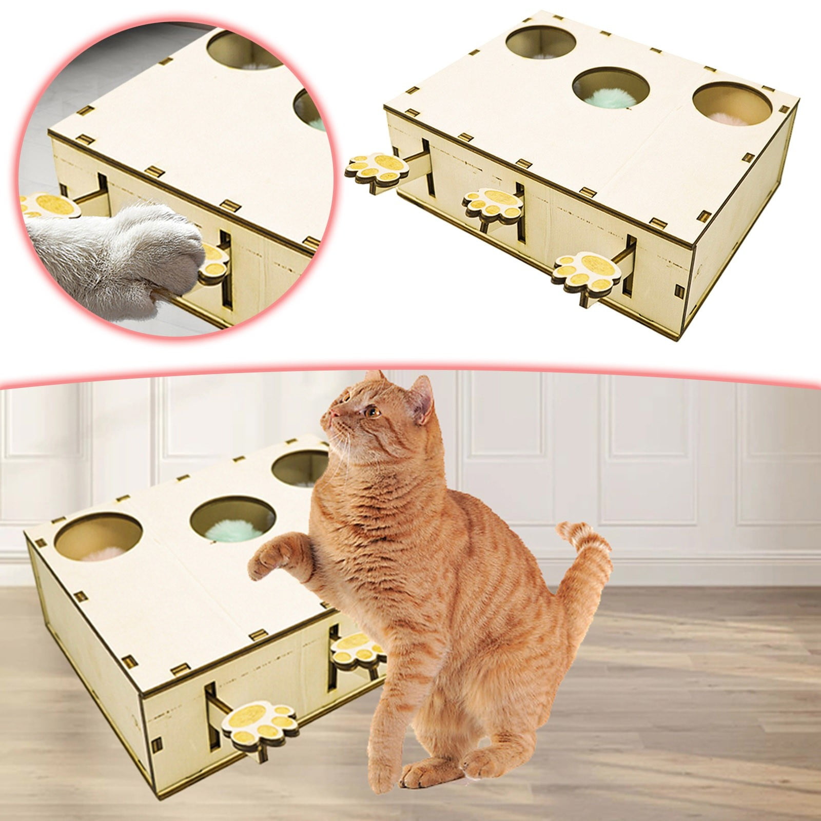 Wooden Confused Cat Interactive Cat Toy New Toy Wooden Pet Toy DIY ...