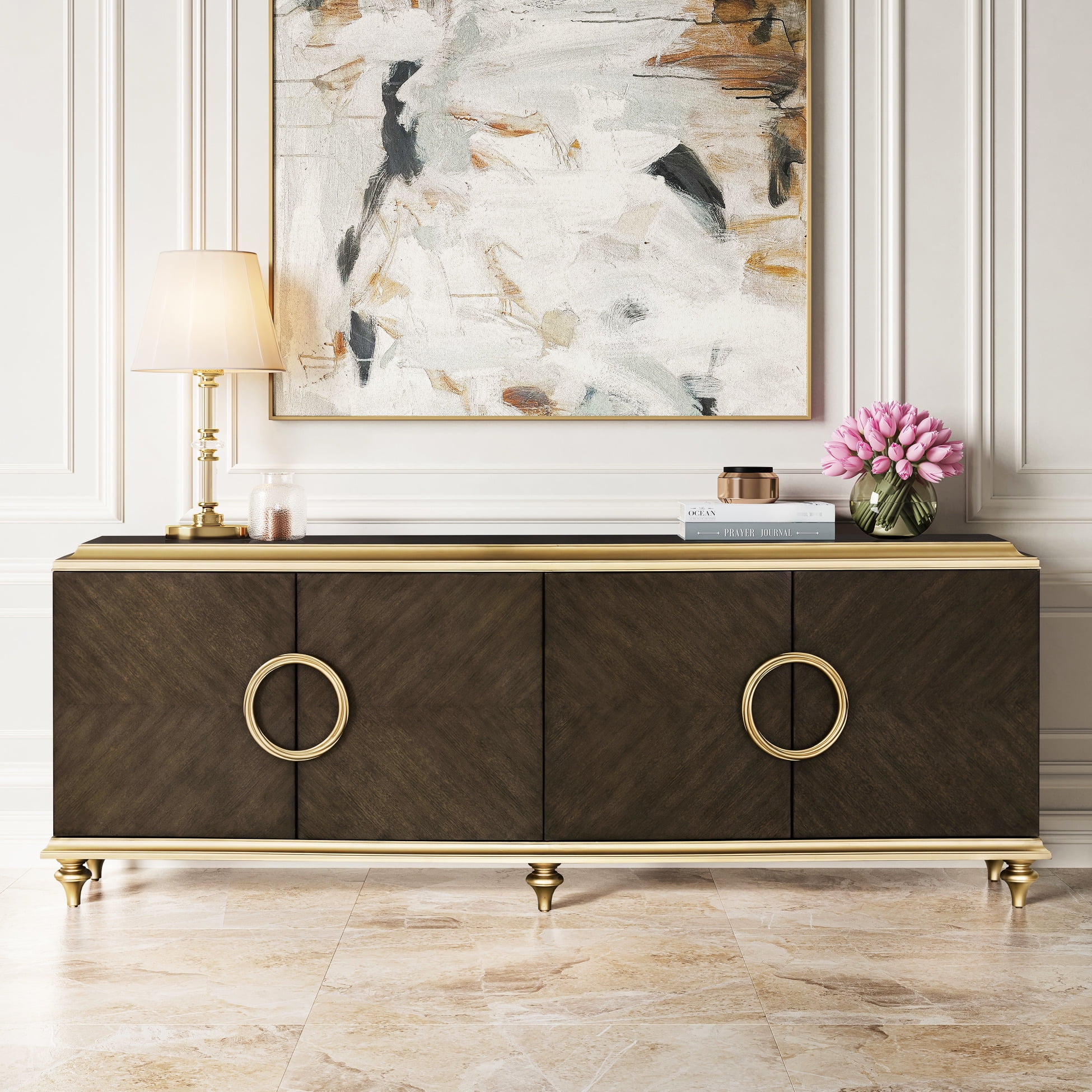 Wooden Console Cabinet In Brown With And Particleboard Panels Finish ...