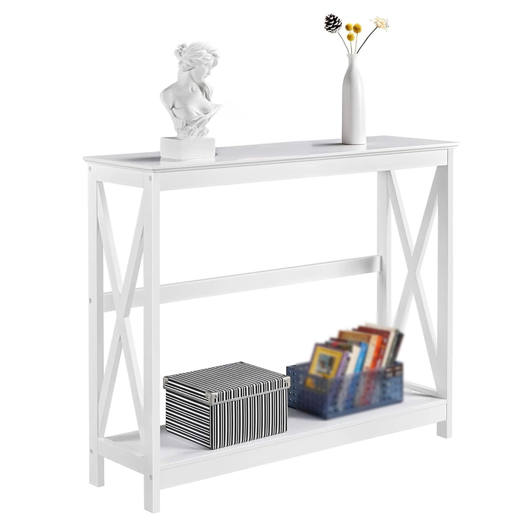 Wooden Console Table for Entryway, 2-Tier Sofa Table with Storage Shelf ...