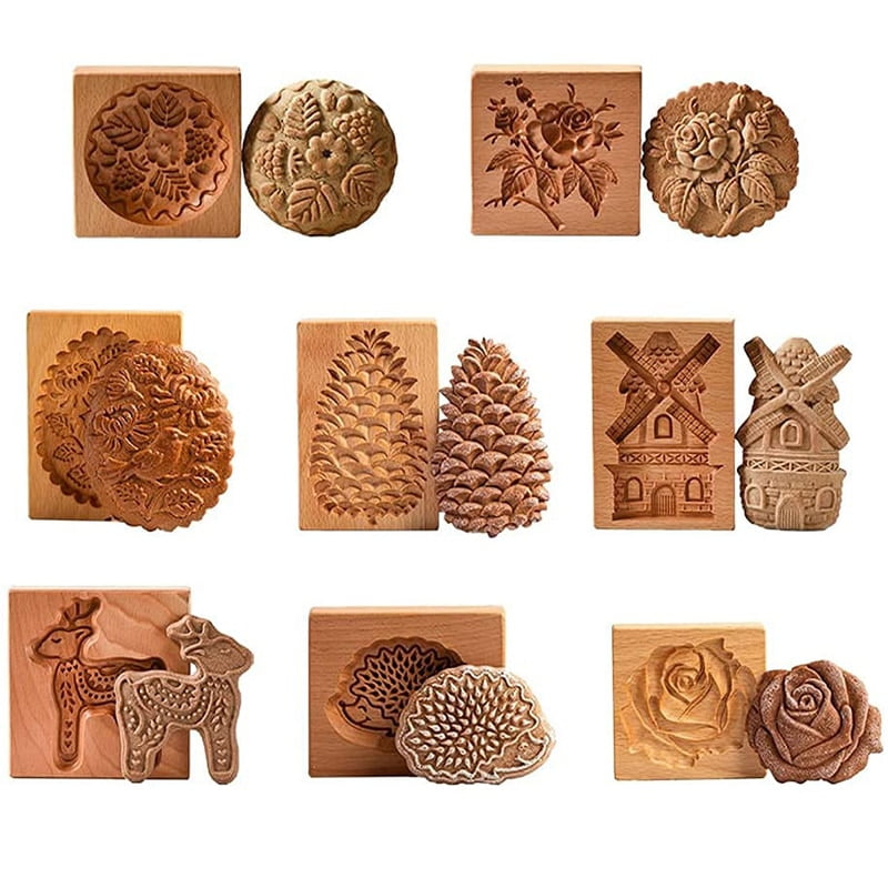 Wooden Cookie Molds Cookie Wooden Gingerbread Cookie Moulds Press 3D ...