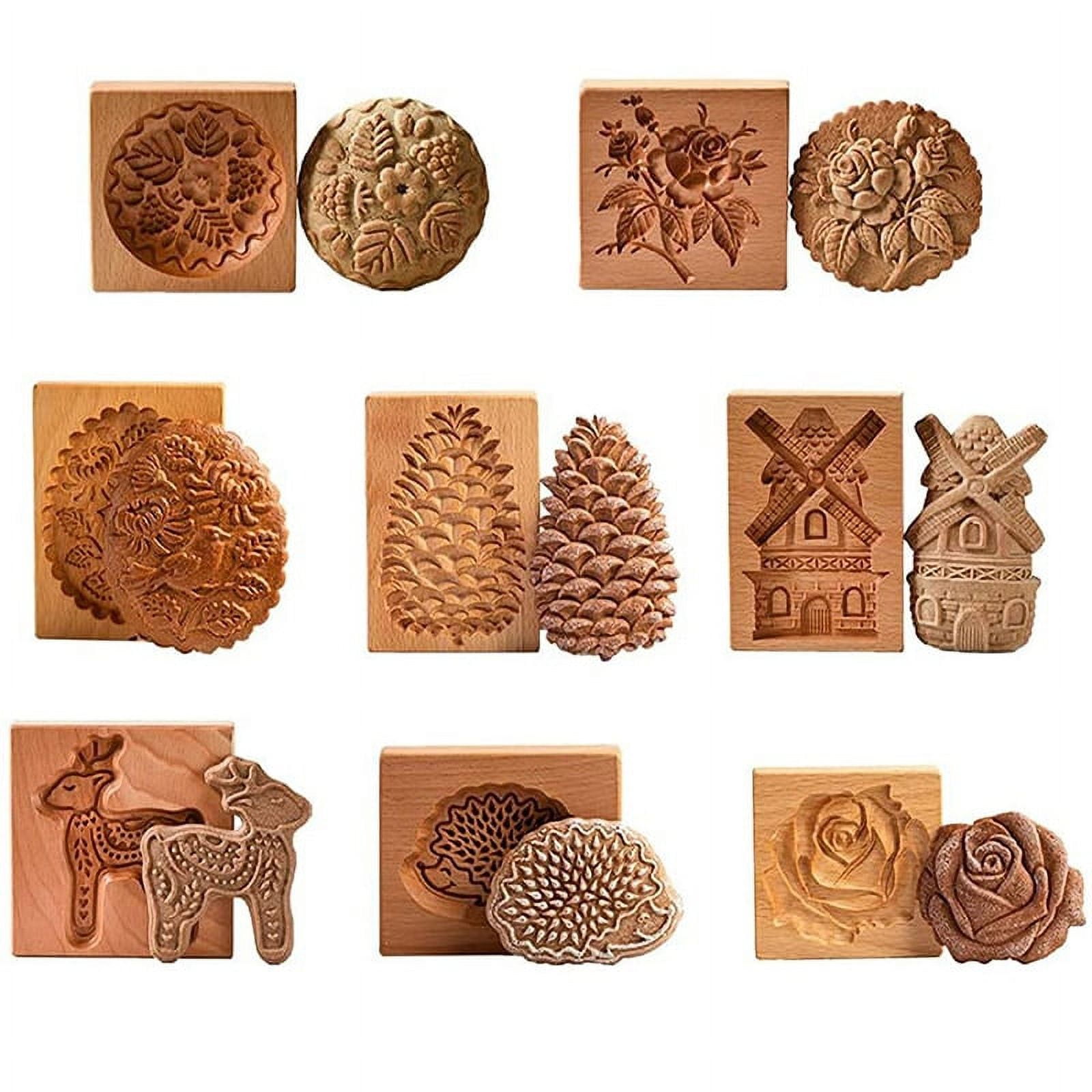 Wooden Cookie Molds Cookie Wooden Gingerbread Cookie Moulds Press 3D ...