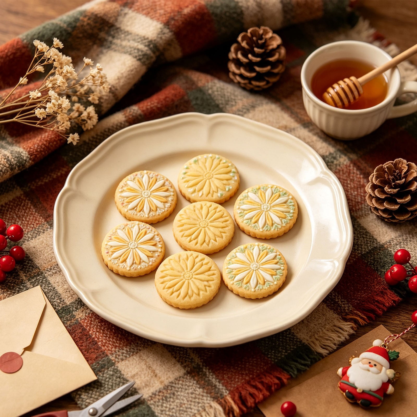 Wooden Cookie Stamp, Carved Embossing Press Mold with Handle, Festive ...