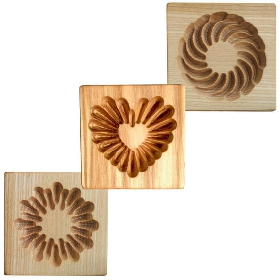 Wooden Cookie Stamp & Shortbread Mold Set - 3D Embossing Baking Molds ...