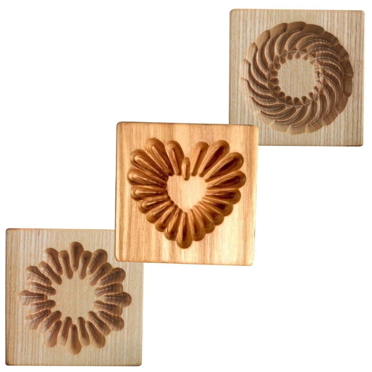 Wooden Cookie Stamp & Shortbread Mold Set - 3D Embossing Baking Molds ...