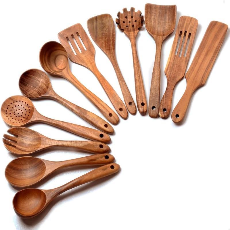 Wooden Cooking Utensils Set, 12pcs/set Wooden Kitchen Utensil Set ...
