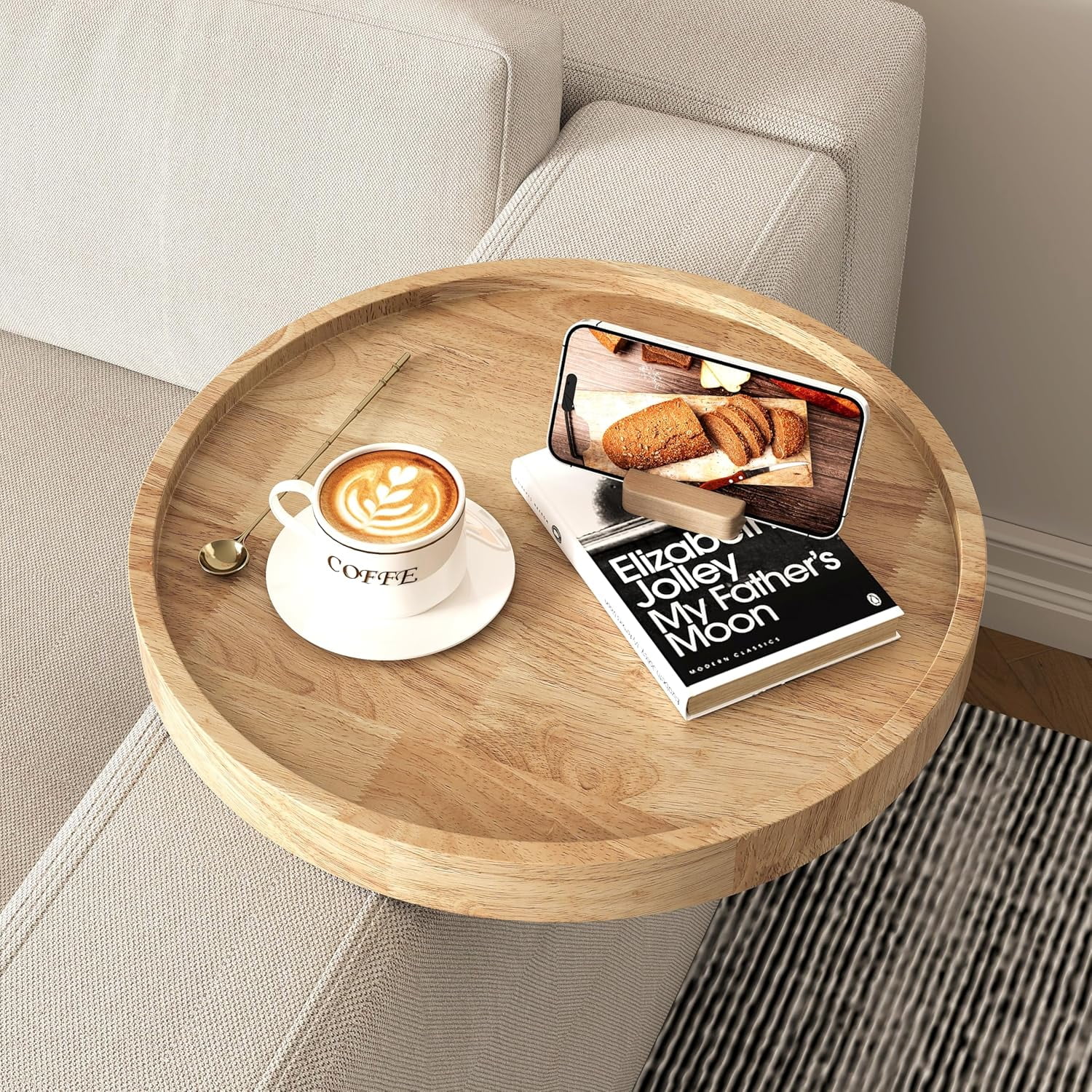 Wooden Couch Arm Tray,Adjustable Sofa Arm Tray Table with Phone Holder ...