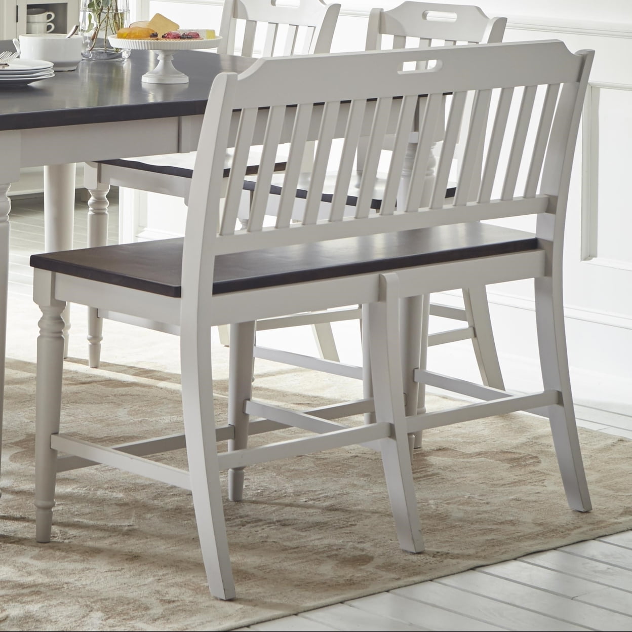 Wooden Counter Height Bench with Slat Pattern Back, Dark Brown & Light ...