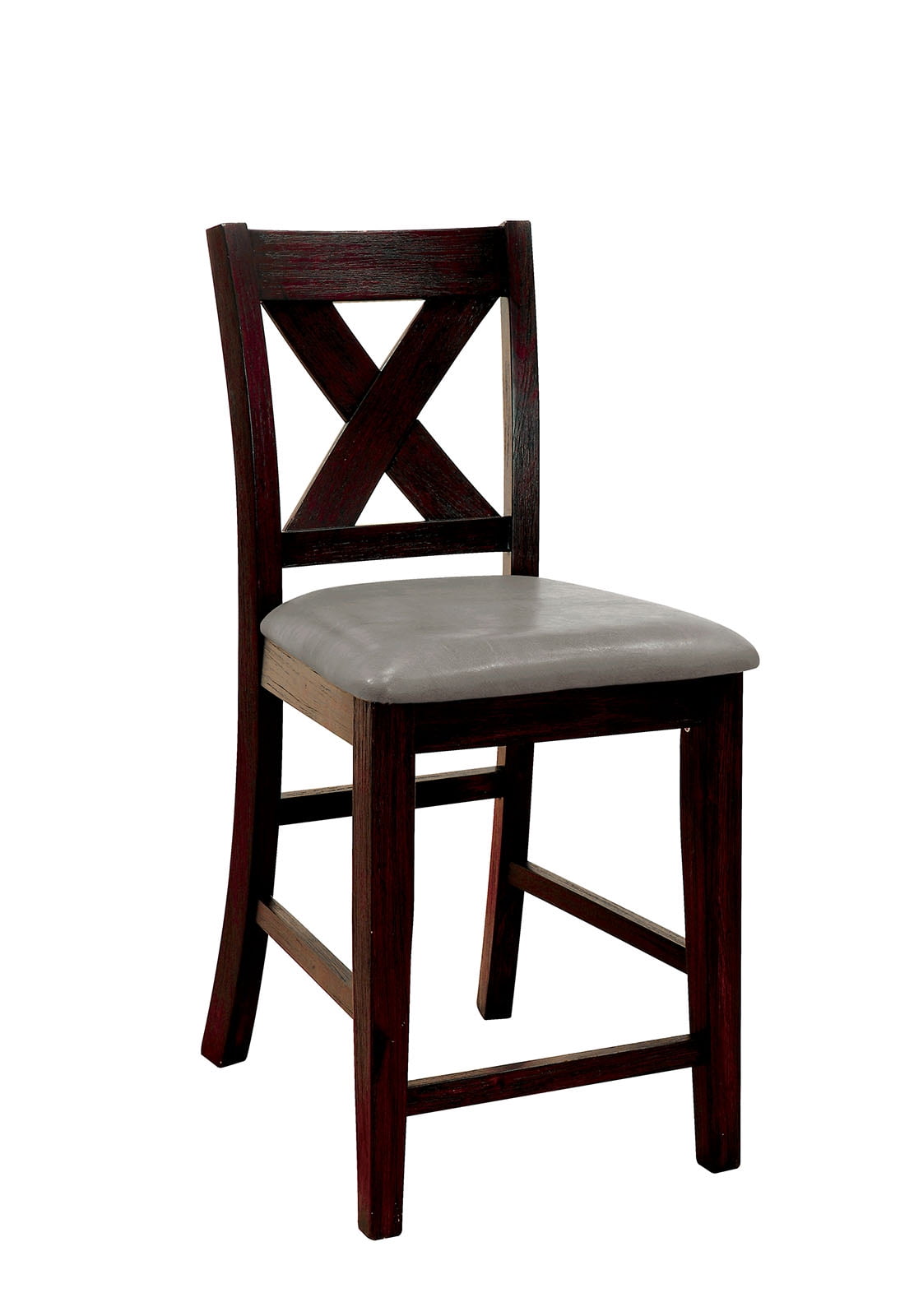 Wooden Counter Height Chair With Leather Padded Seat,Pack Of Two, Dark ...