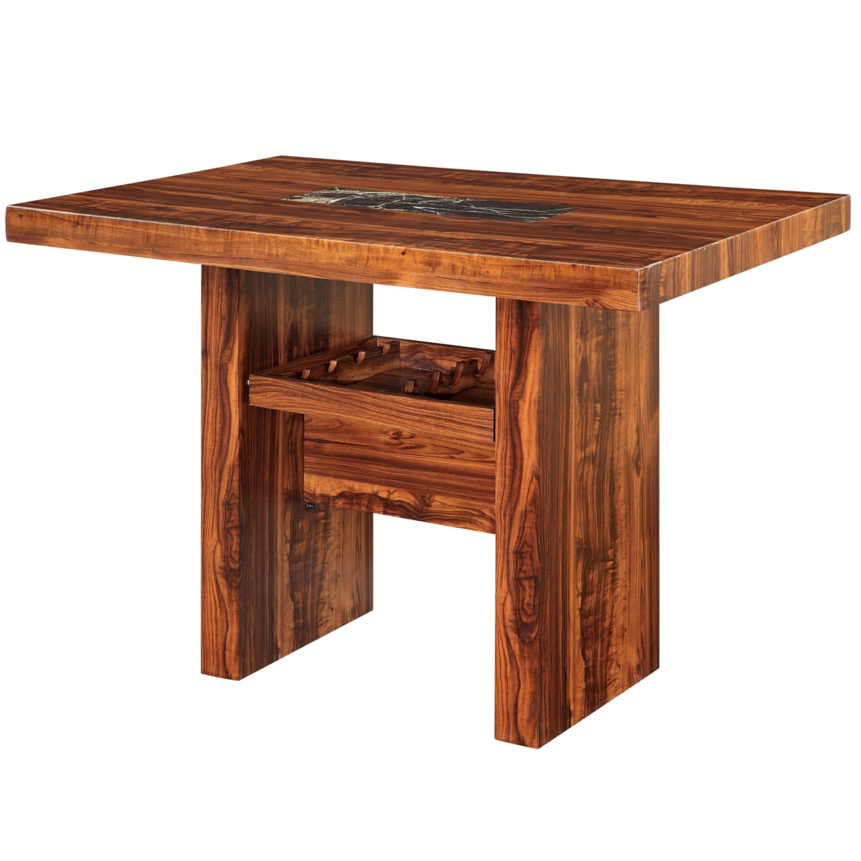 Wooden Counter Height Dining Table with Wine Rack and Marble Insert ...
