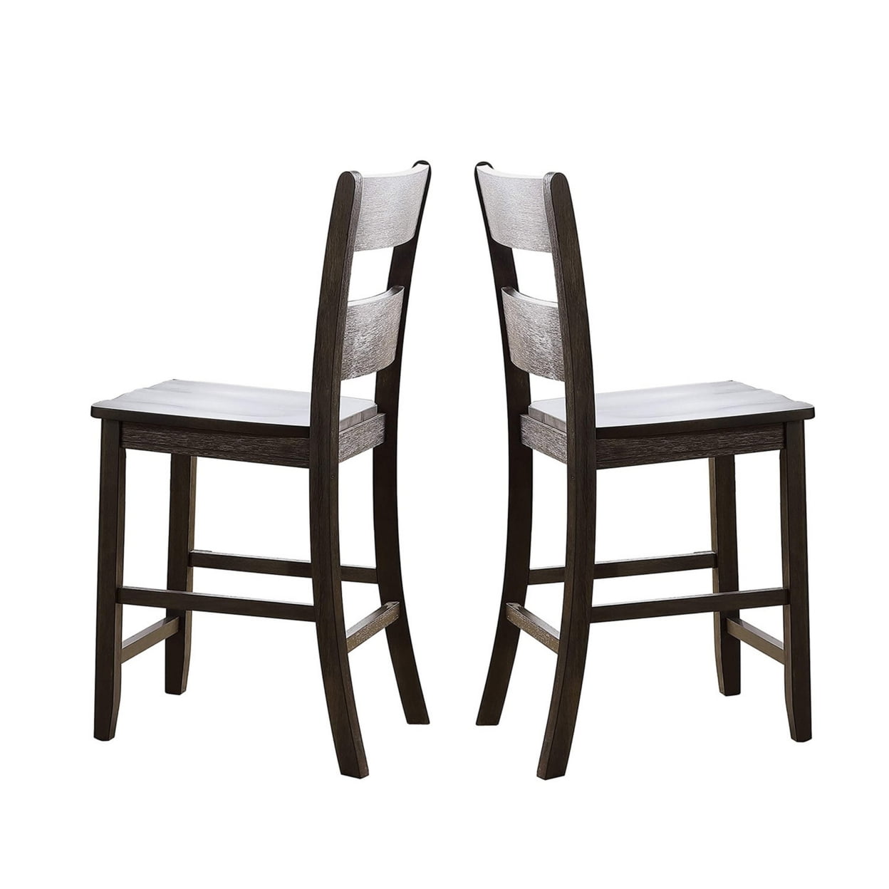 Wooden Counter Height Side Chair with Ladder Backrest Set of 2 Dark ...