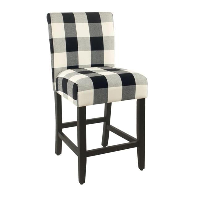 Wooden Counter Height Stool with Plaid Pattern Fabric Upholstery, Black ...