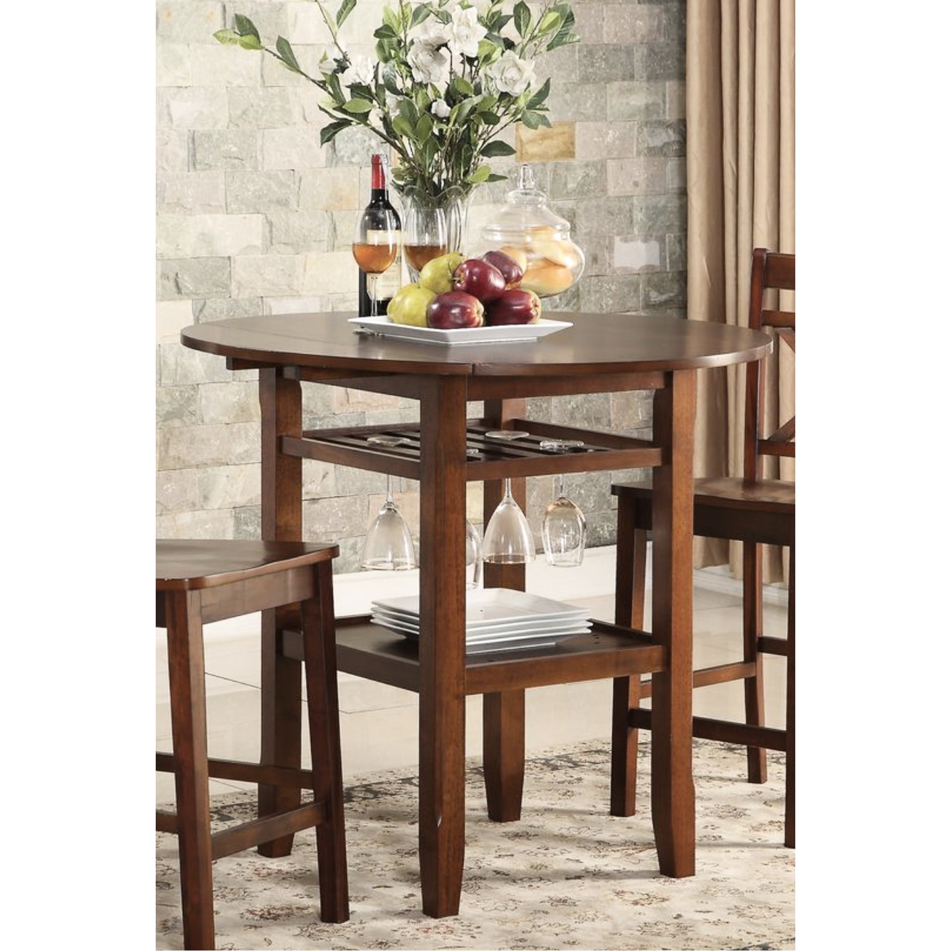 Wooden Counter Height Table In Cherry Color, 2 Drop Leaves Enlarging ...