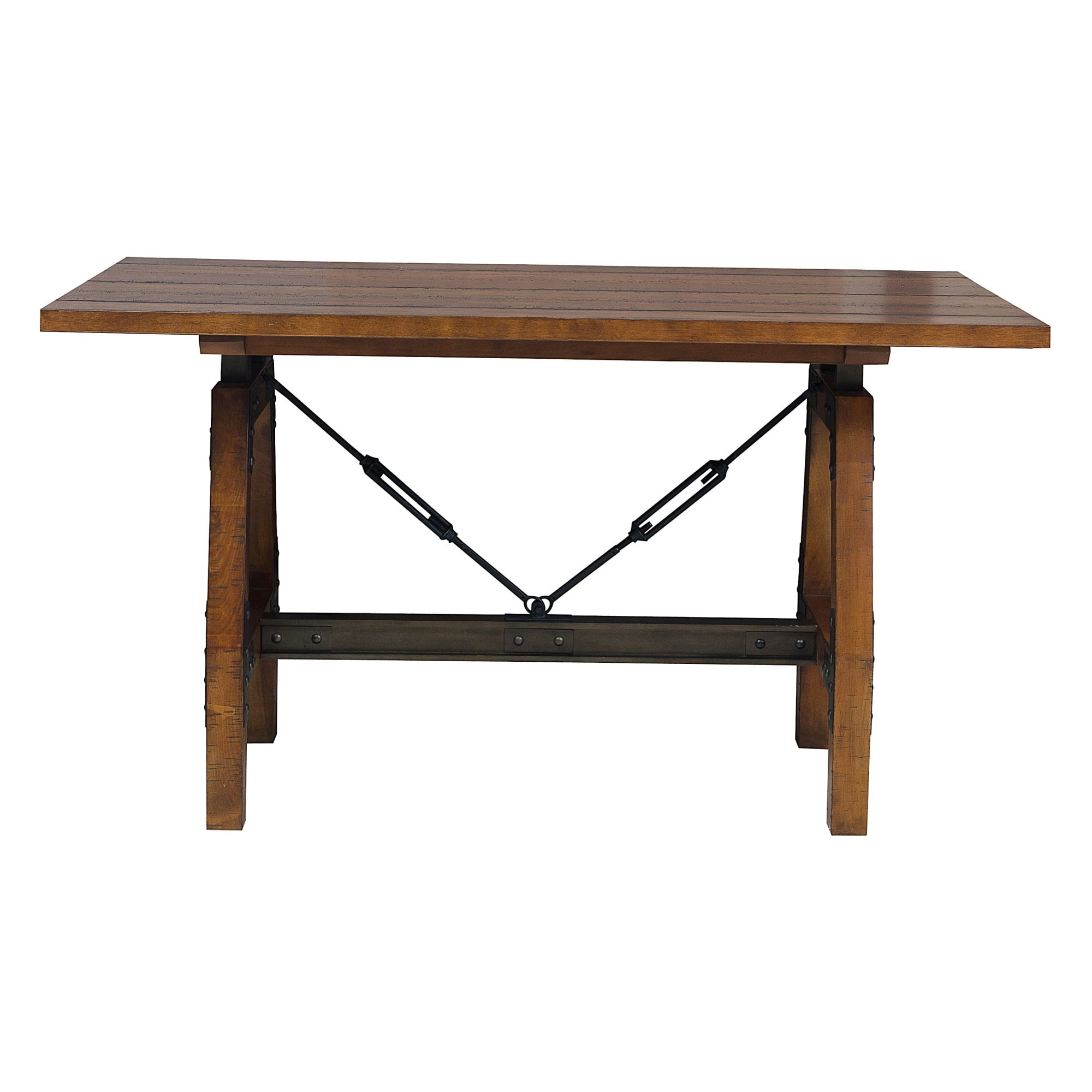 Wooden Counter Height Table with Block Legs and Slated Top, Brown ...
