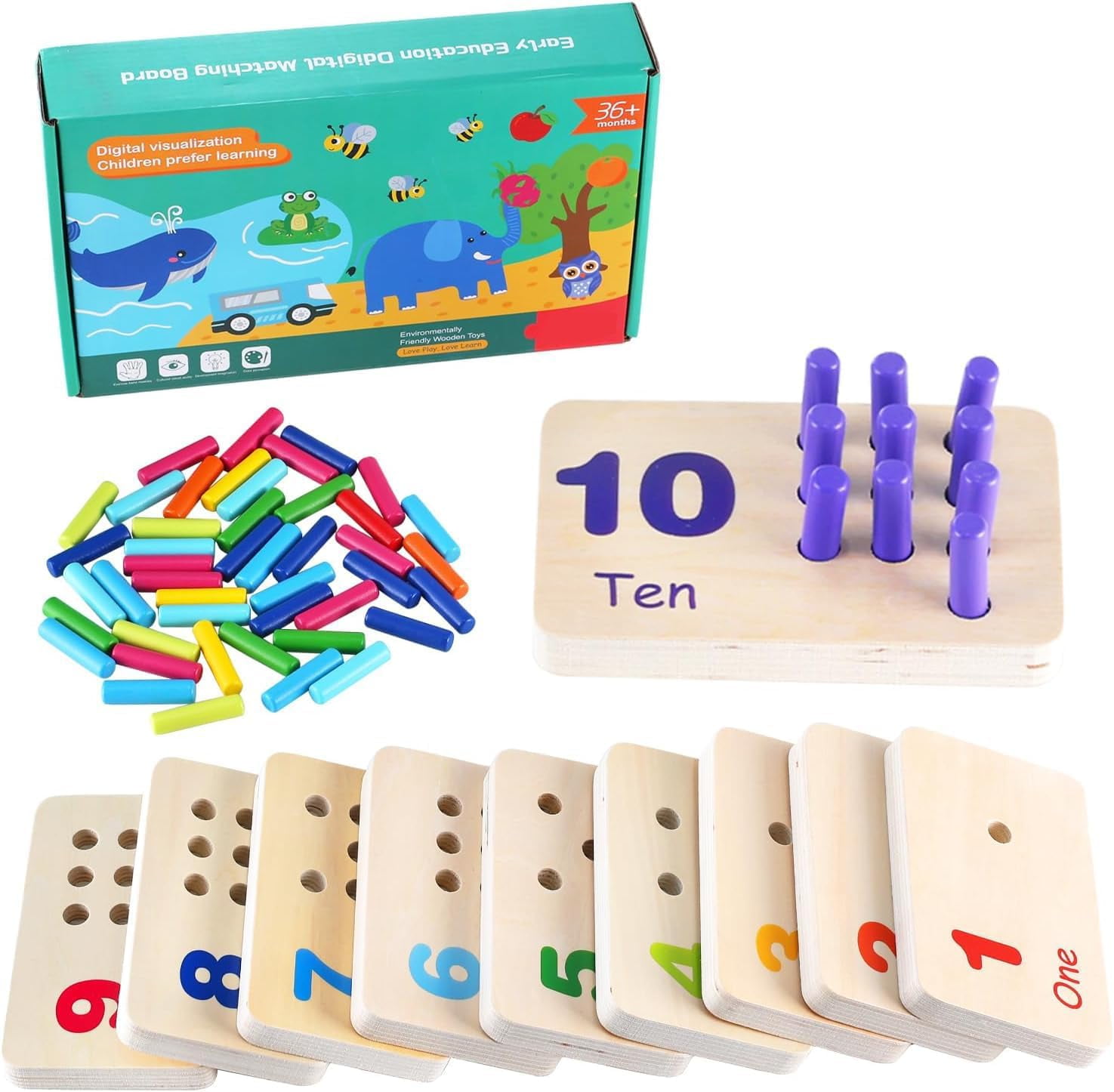 Wooden Counting Numbers Peg Board for Kids, Montessori Math Toy for ...